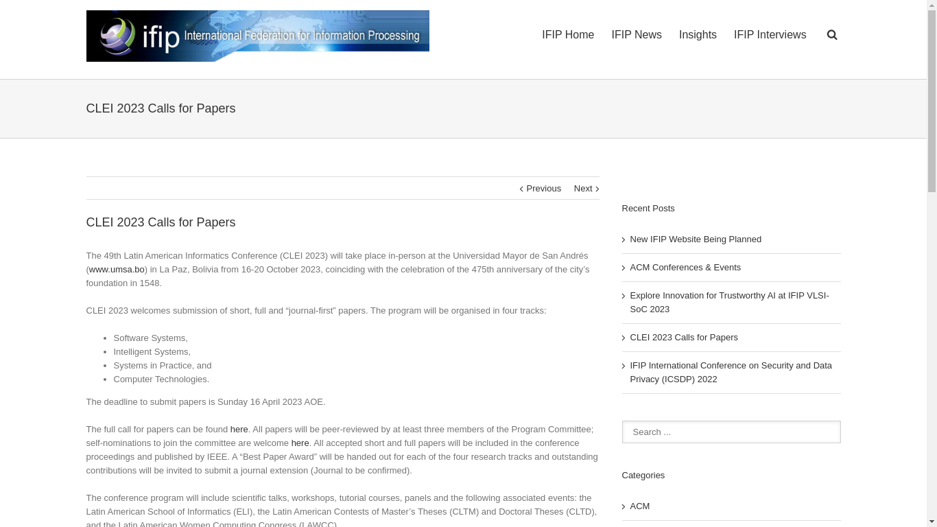 IFIP News: CLEI 2023 Calls for Papers - Centro Latinoamericano de ...